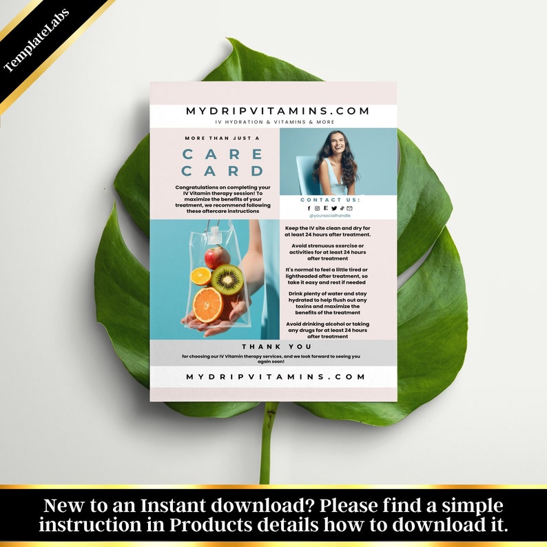 IV Therapy Aftercare, IV Aftercare Instructions, Printable Aftercare ...