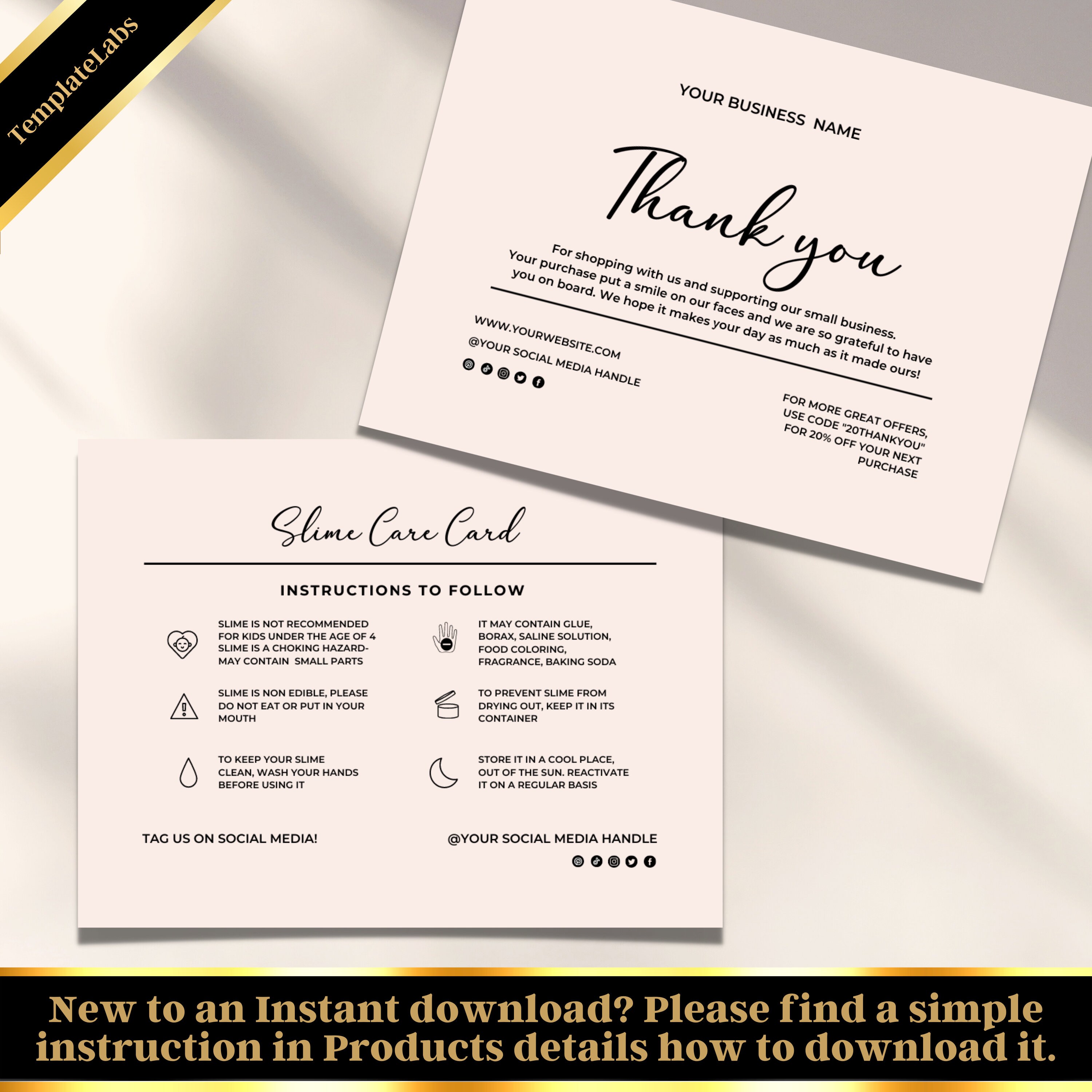 Slime Care Card Slime Instruction Slime Thank You Card - Etsy