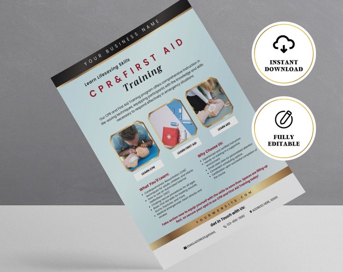 CPR Flyer Template Canva, First Aid Training Flyer, CPR Training Poster ...