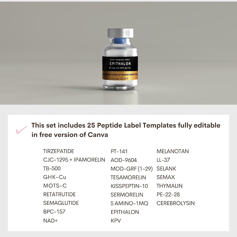 Peptide Label Template, Printable Label, Peptide Therapy Canva, Canva ...