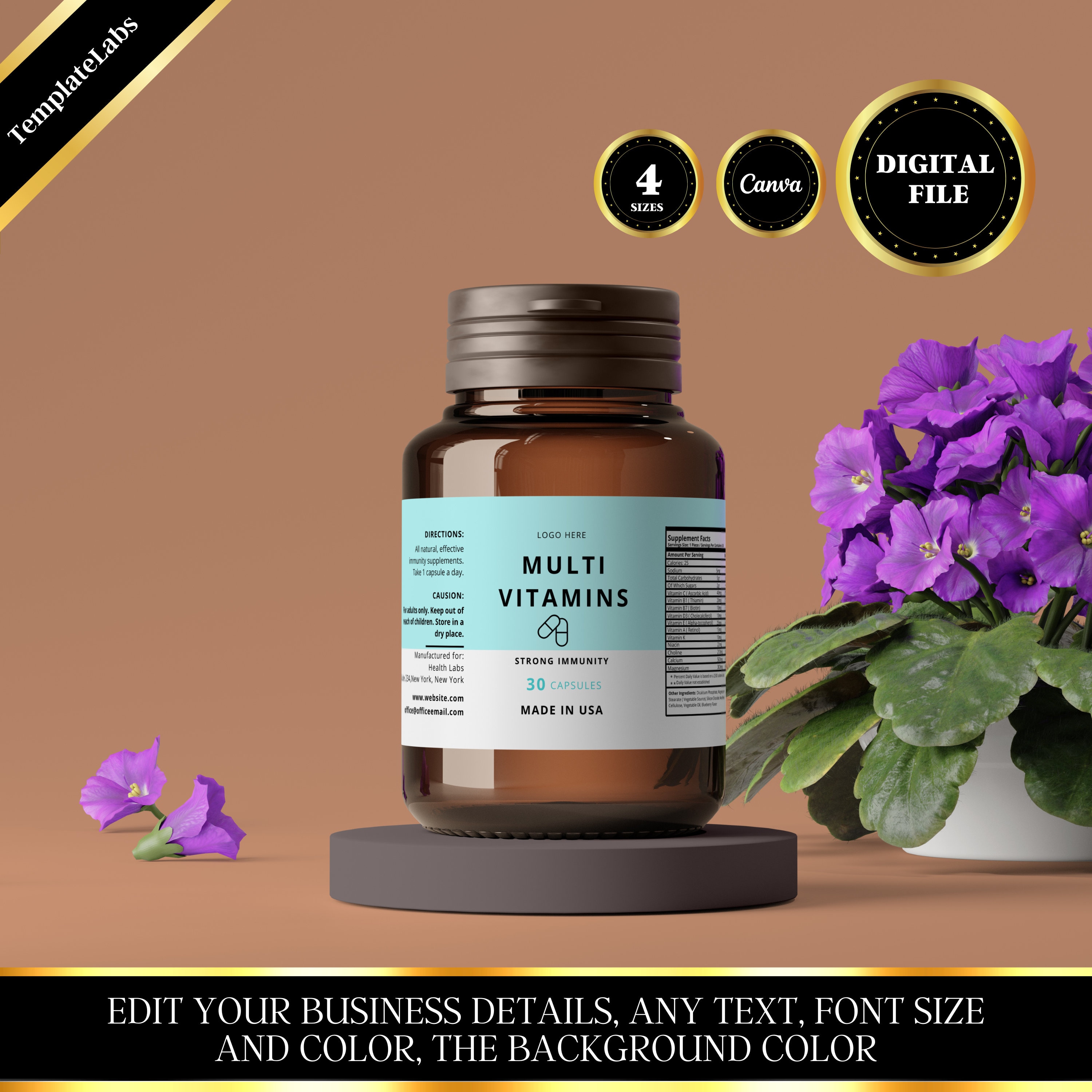 Supplement Label Template Vitamin Label Medicine Bottle - Etsy