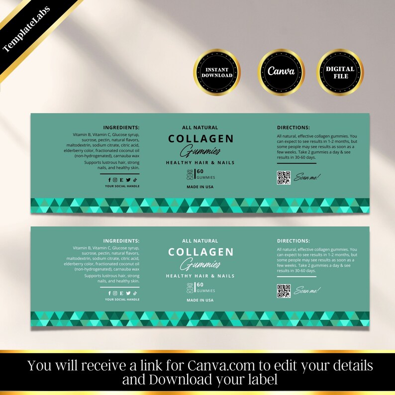 Collagen Gummies Label Template, Vitamin Label, Supplement Label ...