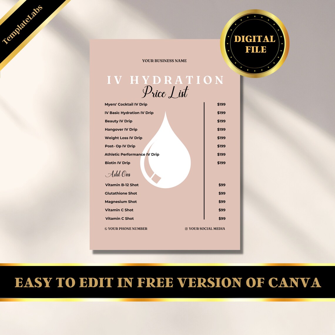 IV Hydration Template IV Therapy Flyer Price List Template - Etsy