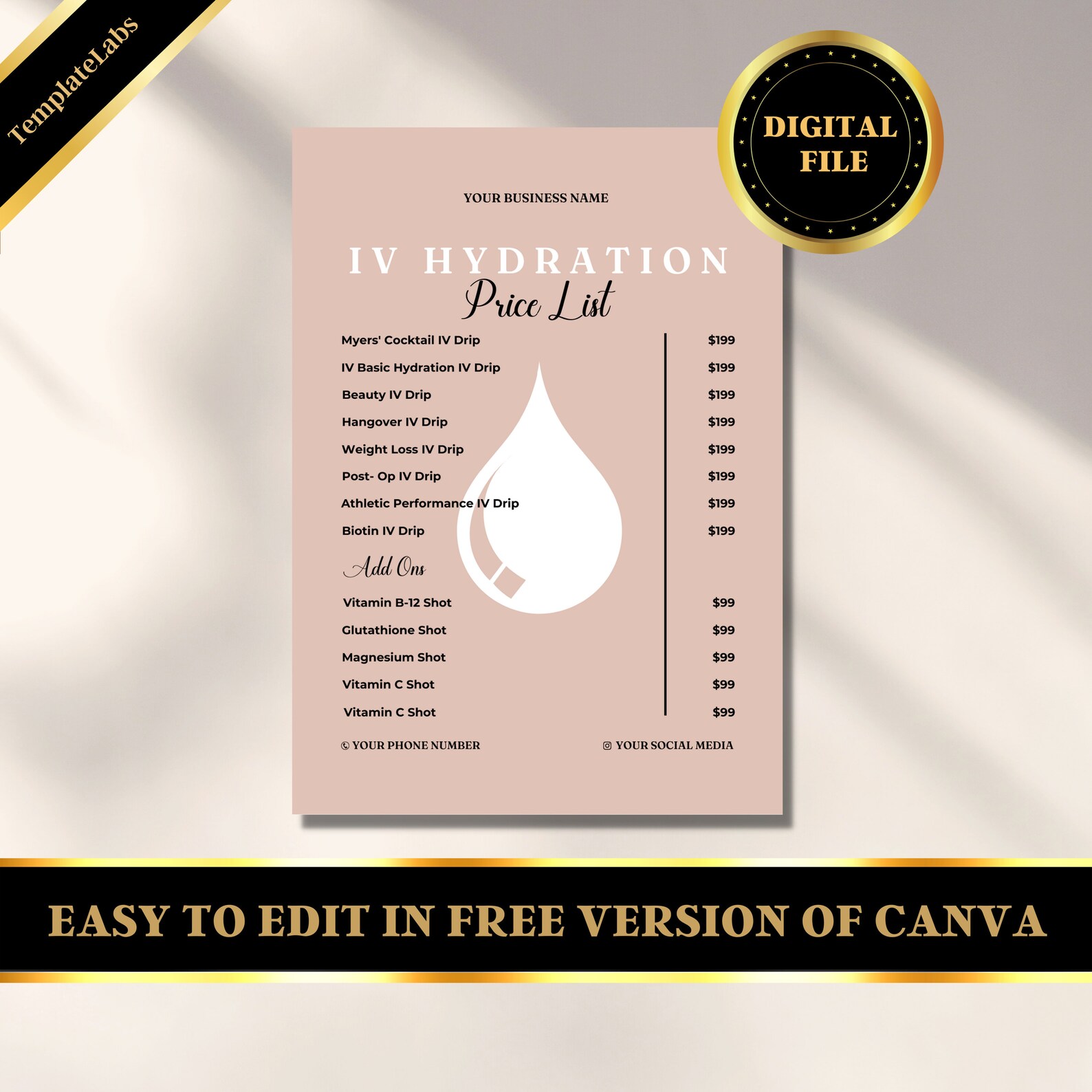 IV Hydration Template IV Therapy Flyer Price List Template - Etsy
