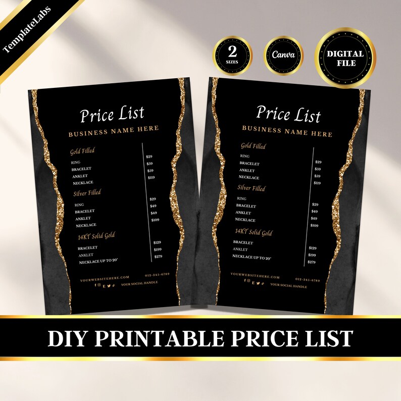 Permanent Jewelry Price List, Printable Price List, Price Guide Canva ...