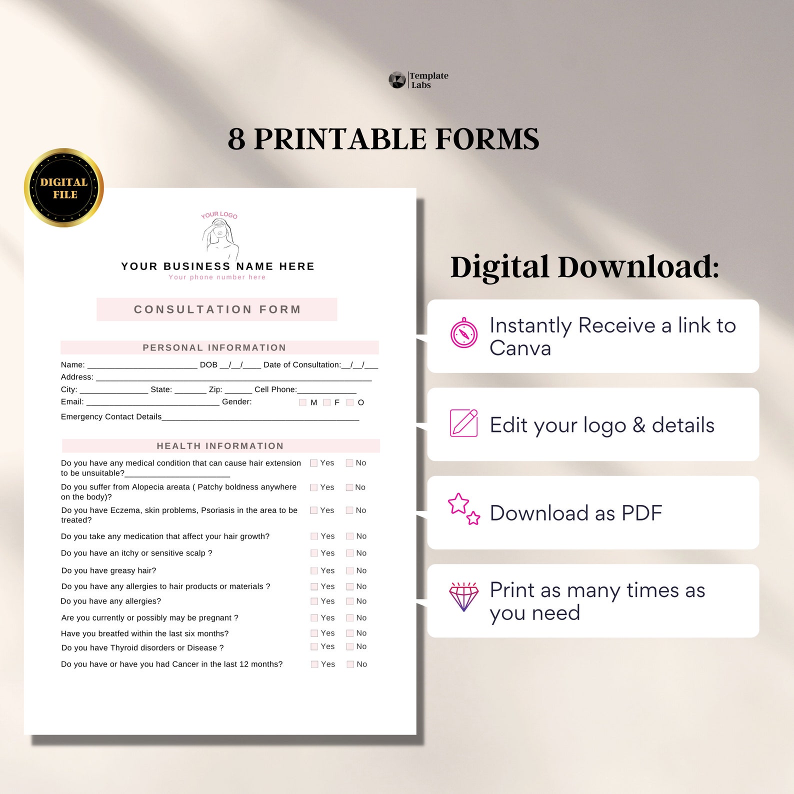 Hair Extension Consultation Forms, Hair Extension Release Form, DIY ...