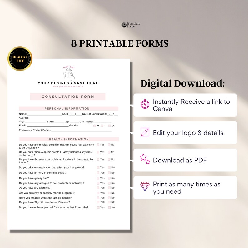 Hair Extension Consultation Forms, Hair Extension Release Form, DIY ...