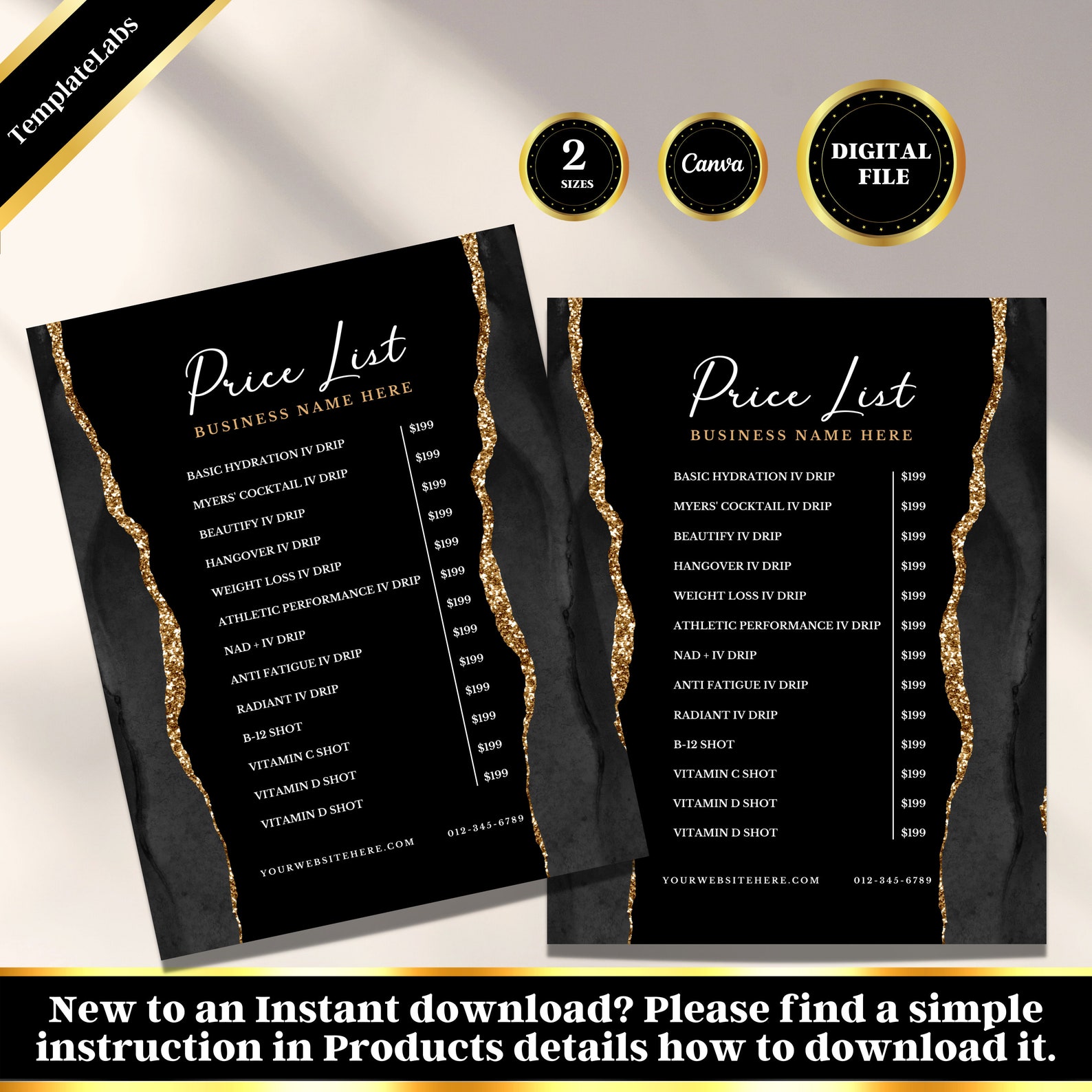 IV Hydration Template Printable Price List Template IV Drip - Etsy