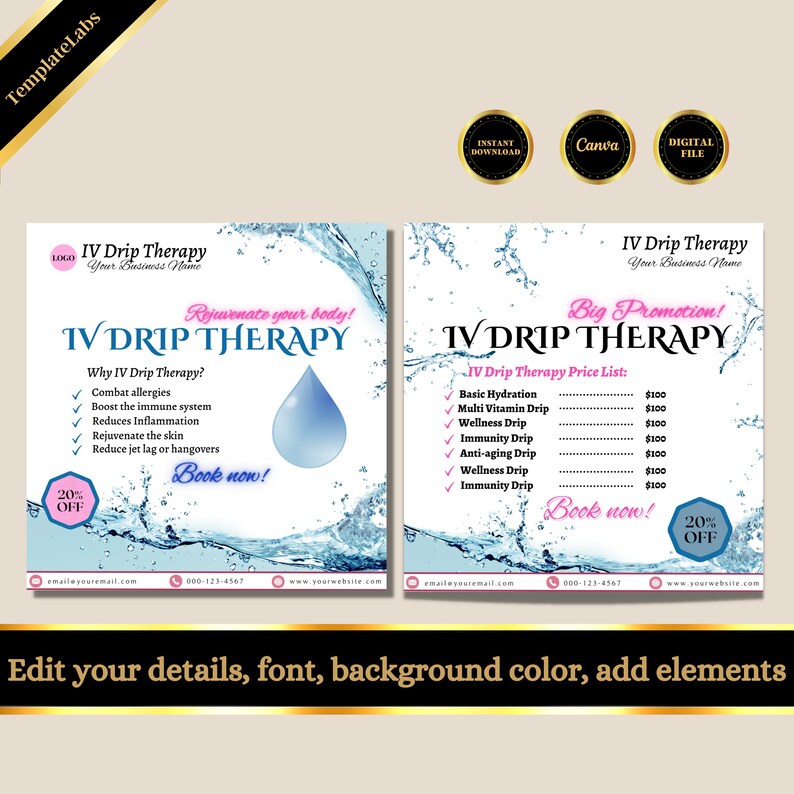 IV Drip Business, IV Therapy Template, Social Media Flyer, IV Hydration ...