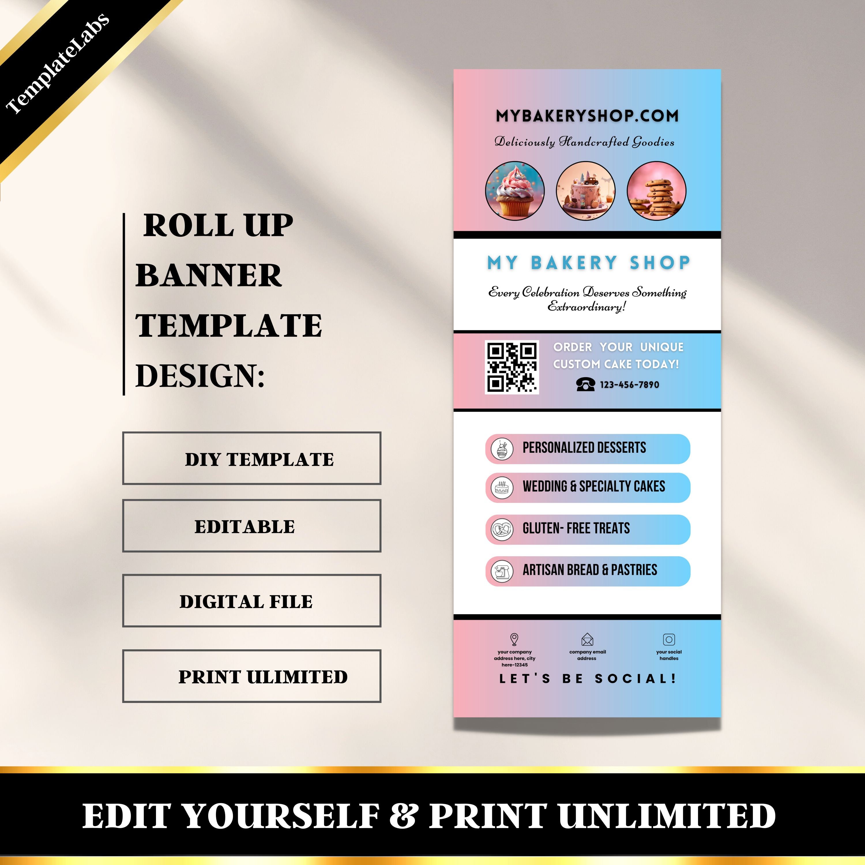 Retractable Banner Bakery, Bakery Banner, Bakery Template, Roll up ...