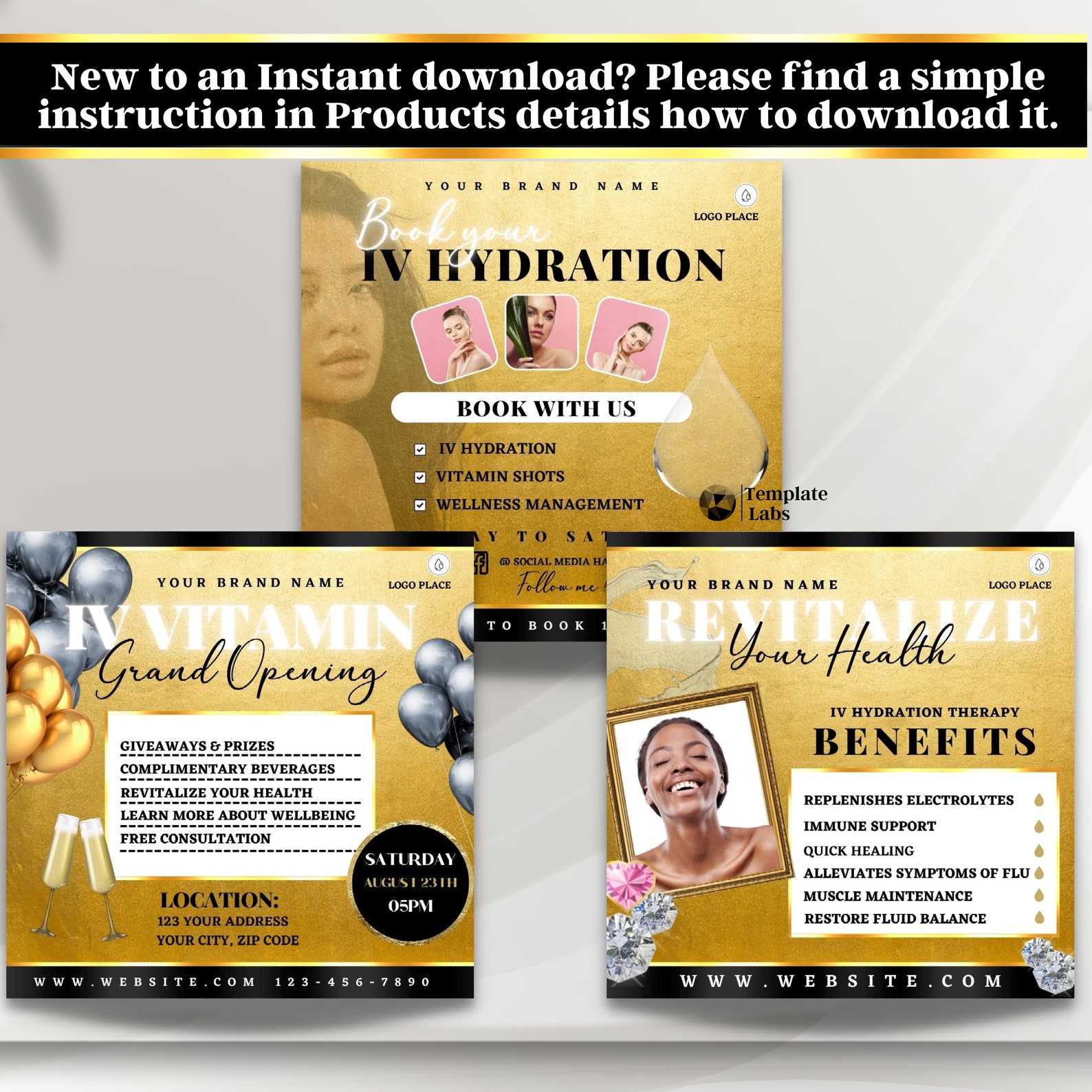 IV Hydration Templates, IV Hydration Business, Branding Kit Canva, E ...