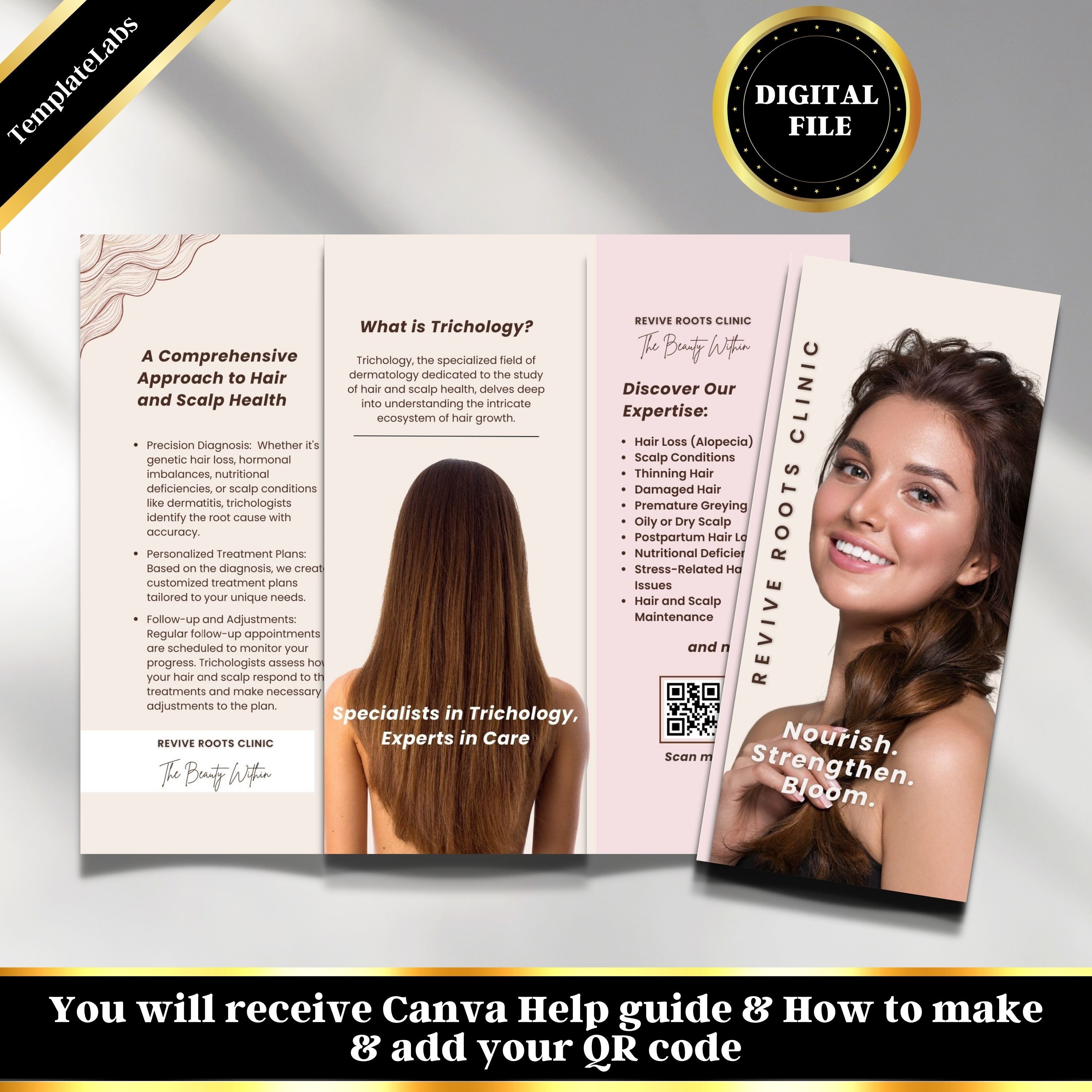 Trichology Brochure, Hair Loss Template, Scalp Treatment, Tri Fold ...