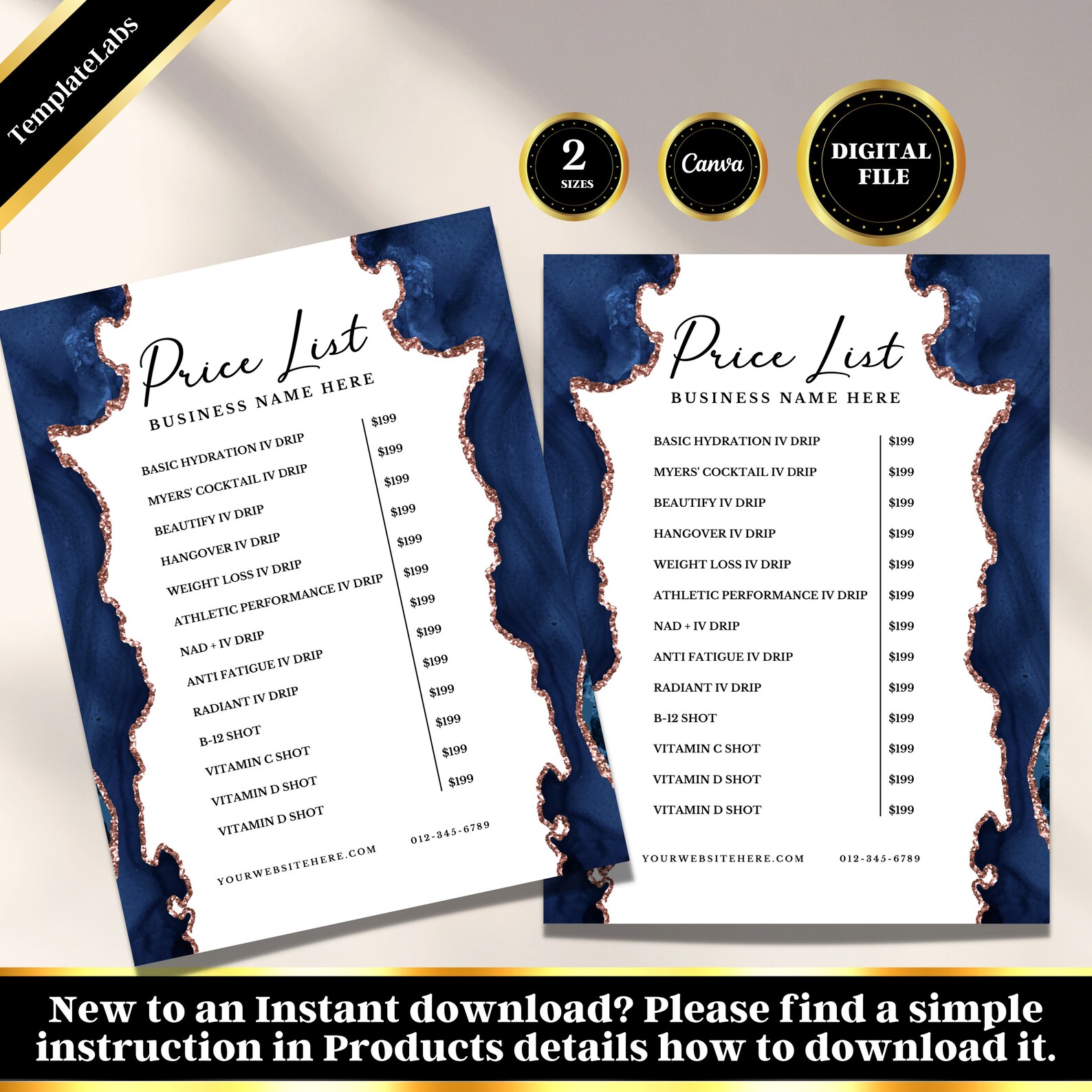 IV Hydration Template Printable Price List Template IV Drip - Etsy