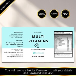 Supplement Label Template, Vitamin Label, Medicine Bottle Label, Bottle ...