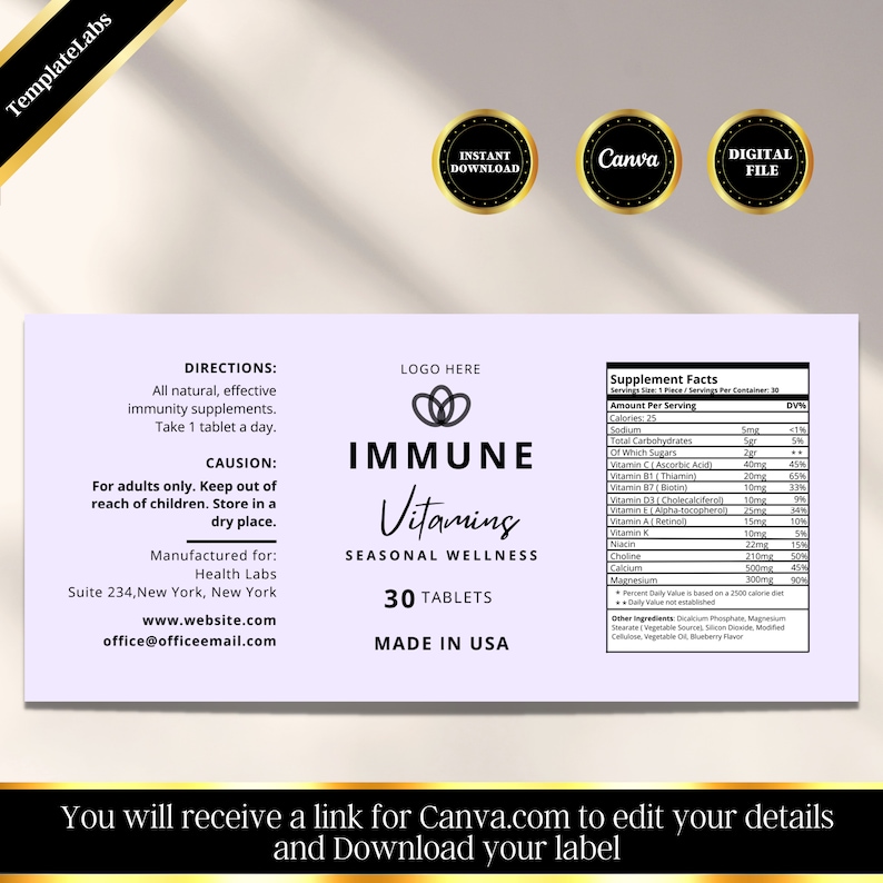 Supplement Bottle Label, Supplement Label Template, Vitamin Label ...
