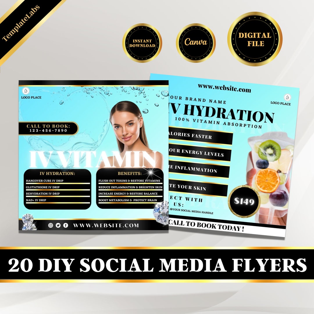 IV Hydration Templates, IV Hydration Business, Branding Kit Canva, E ...
