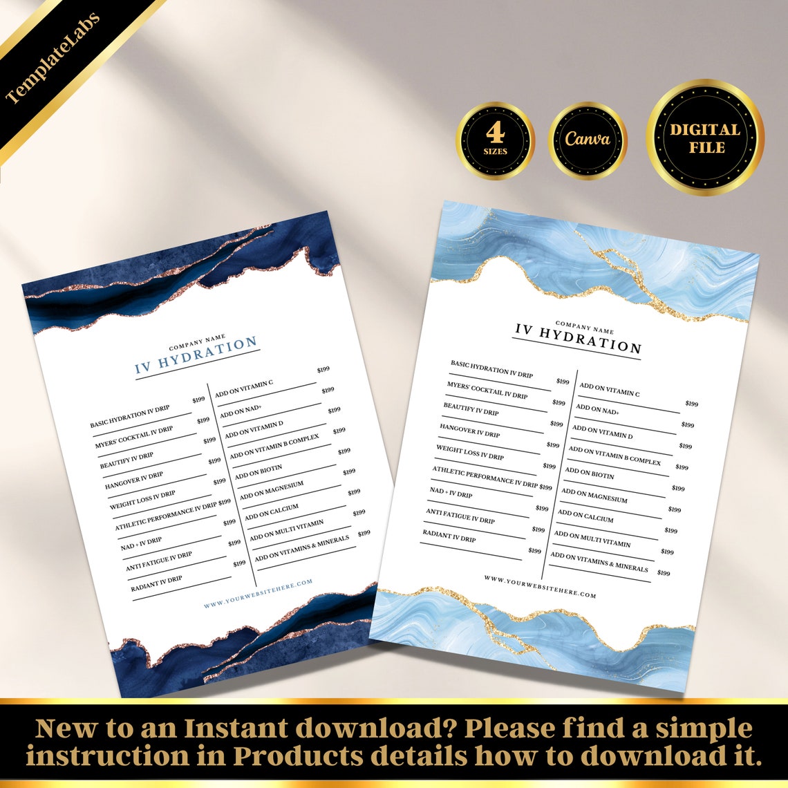 IV Hydration Template IV Therapy Menu Printable Price List - Etsy