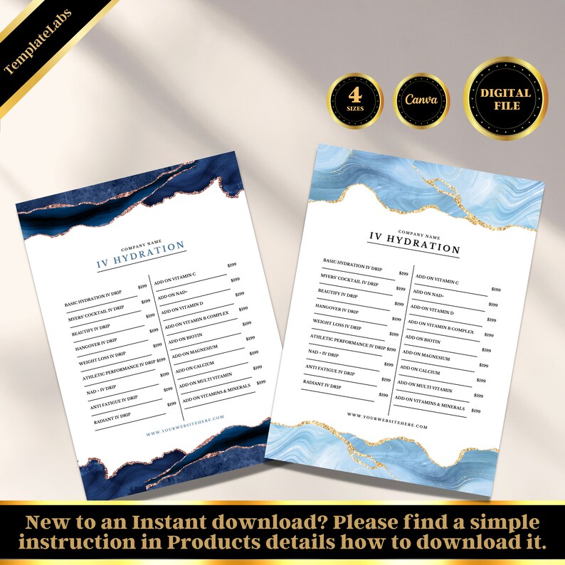 IV Hydration Template IV Therapy Menu Printable Price List - Etsy