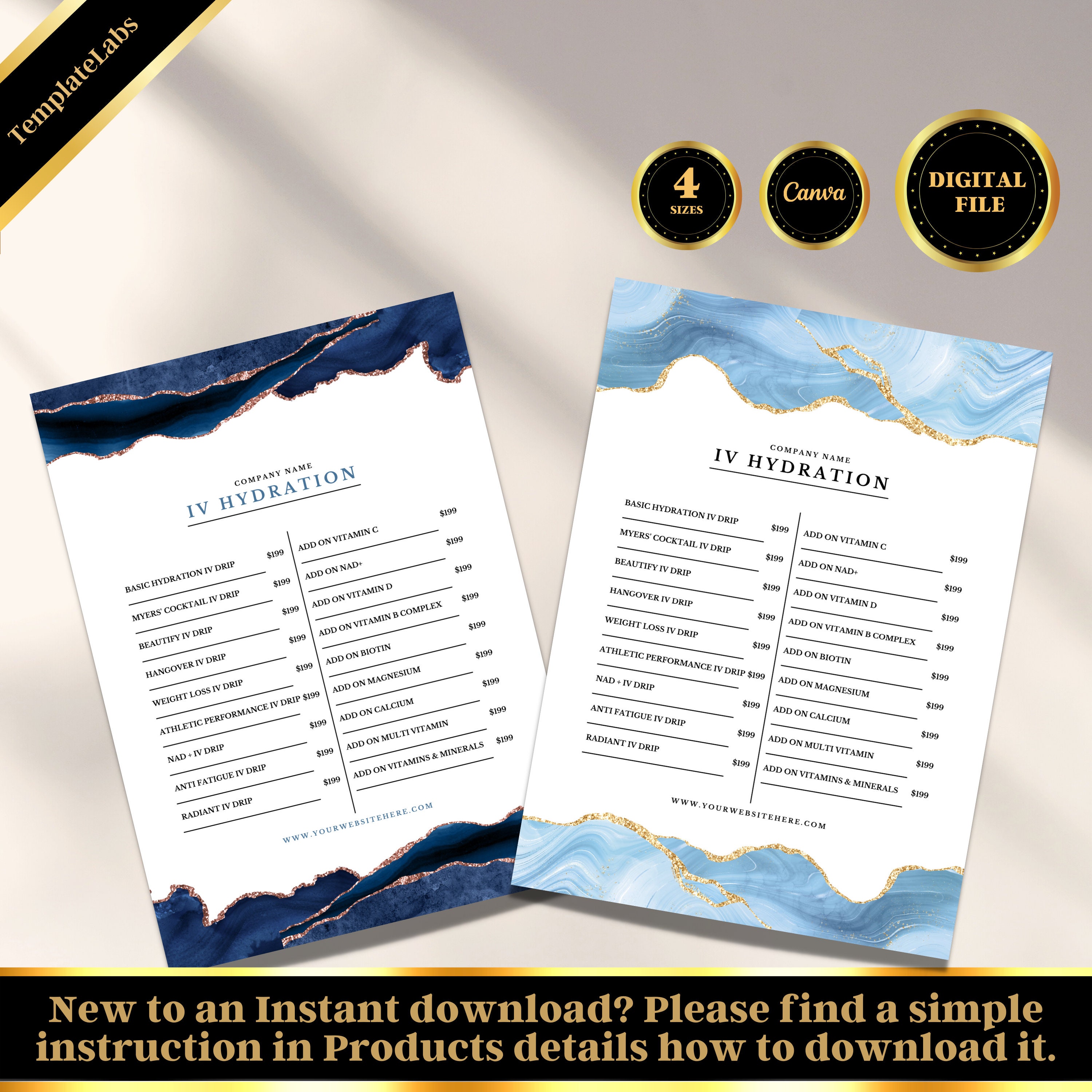 IV Hydration Template IV Therapy Menu Printable Price List - Etsy