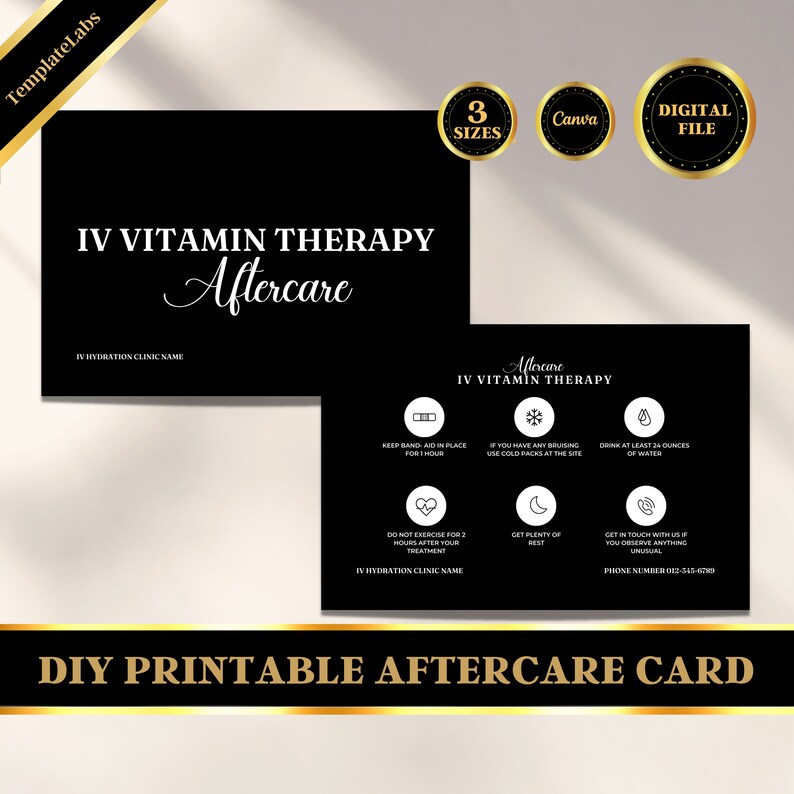 IV Hydration Printable, IV Therapy Template, Aftercare Card, Printable ...