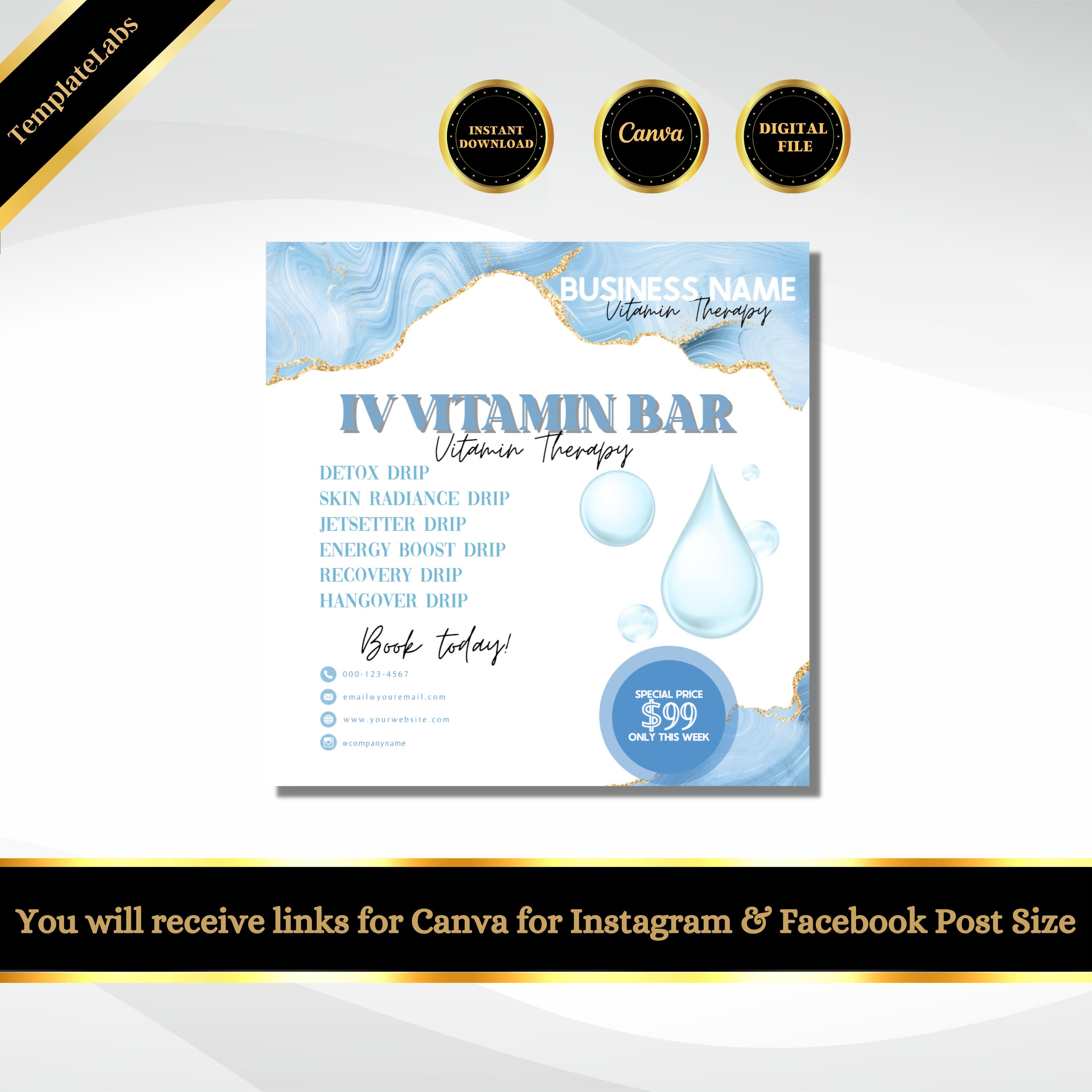 IV Drip Business, IV Therapy Template, Social Media Flyer, IV Hydration ...