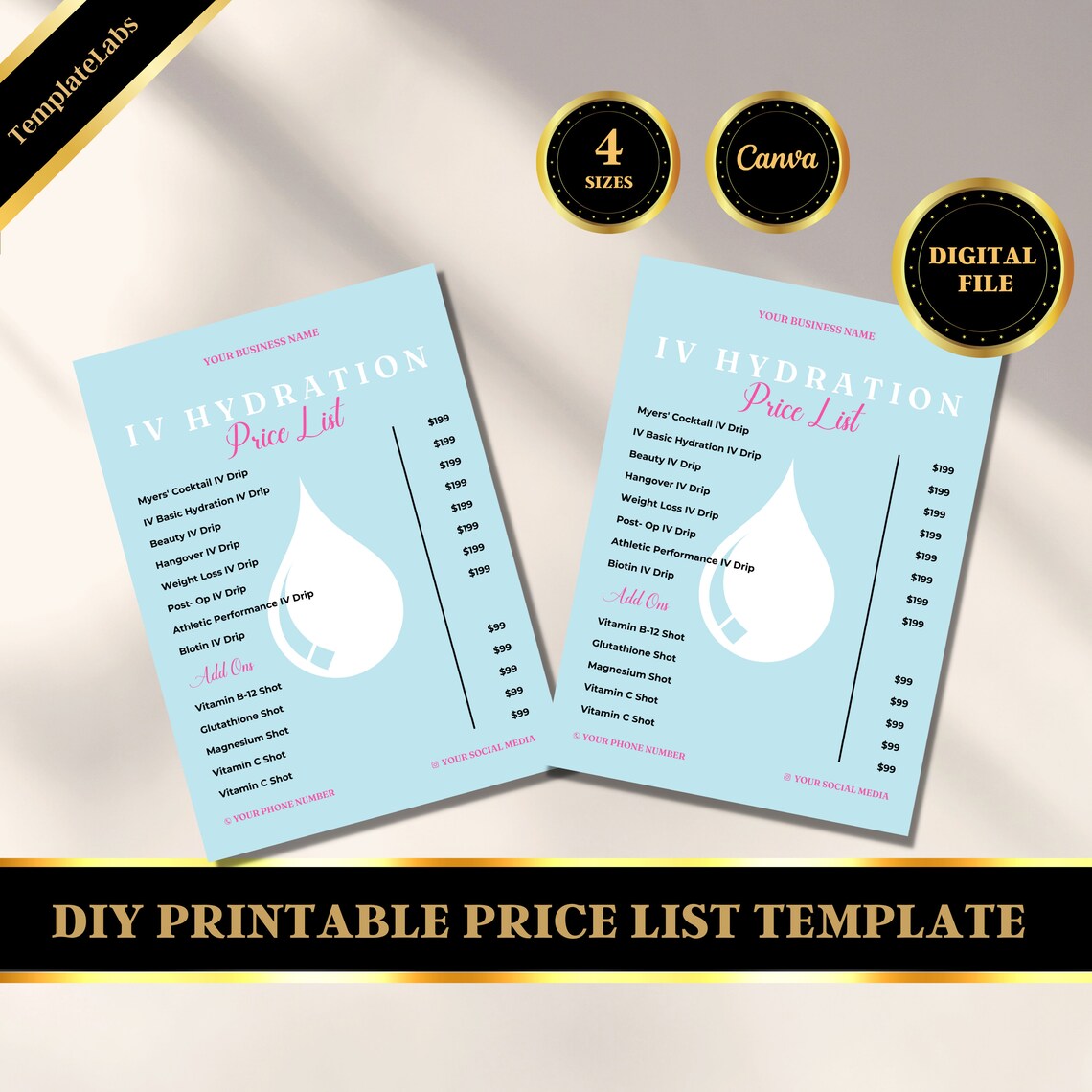 IV Hydration Template, IV Therapy Flyer, Price List Template Canva ...