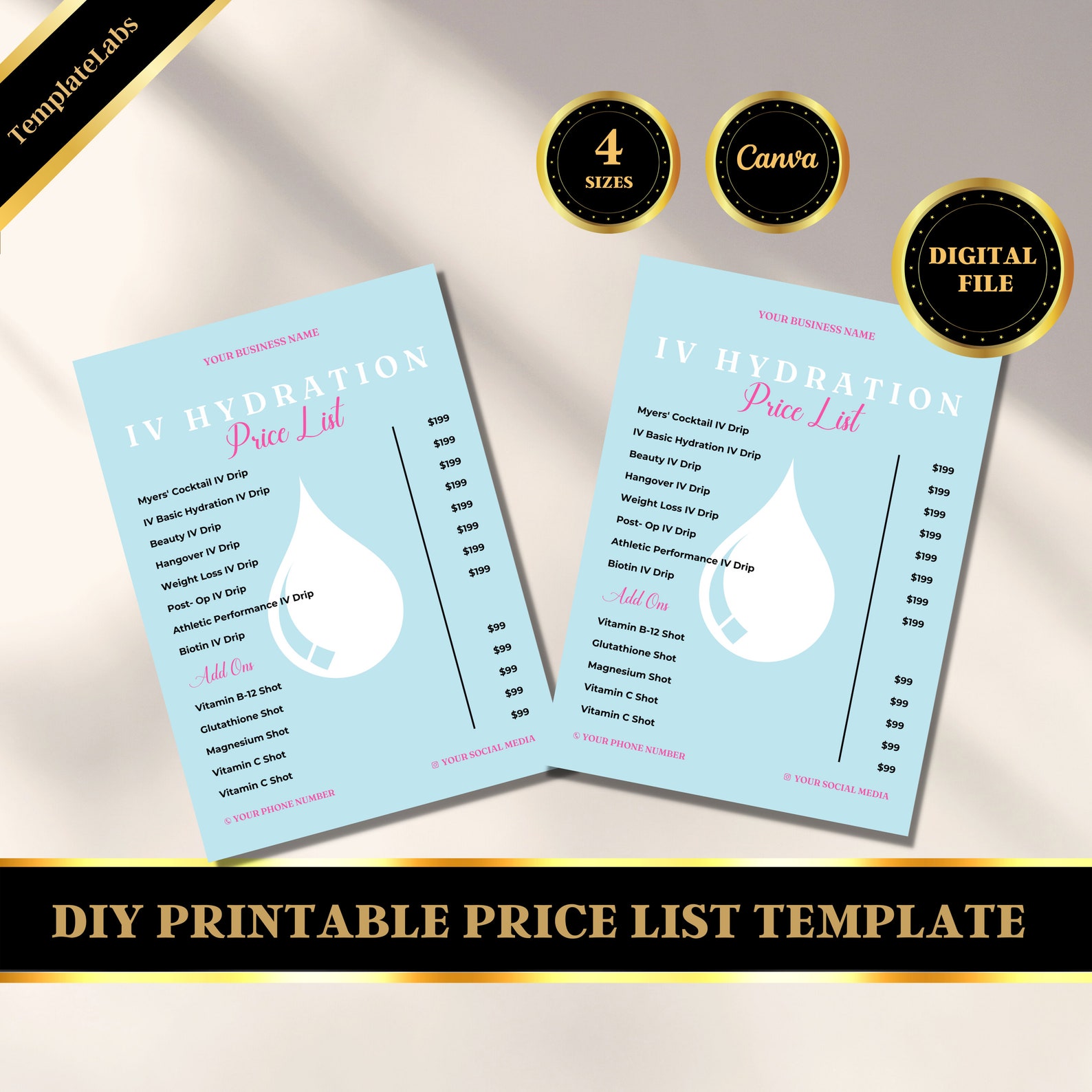 IV Hydration Template, IV Therapy Flyer, Price List Template Canva ...