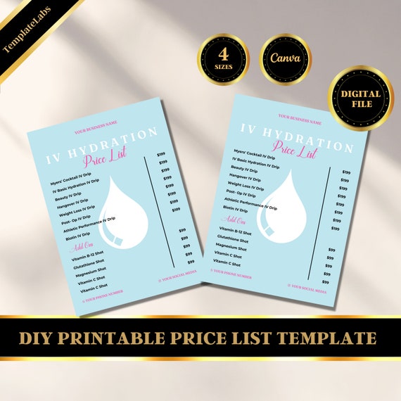IV Hydration Template IV Therapy Flyer Price List Template - Etsy