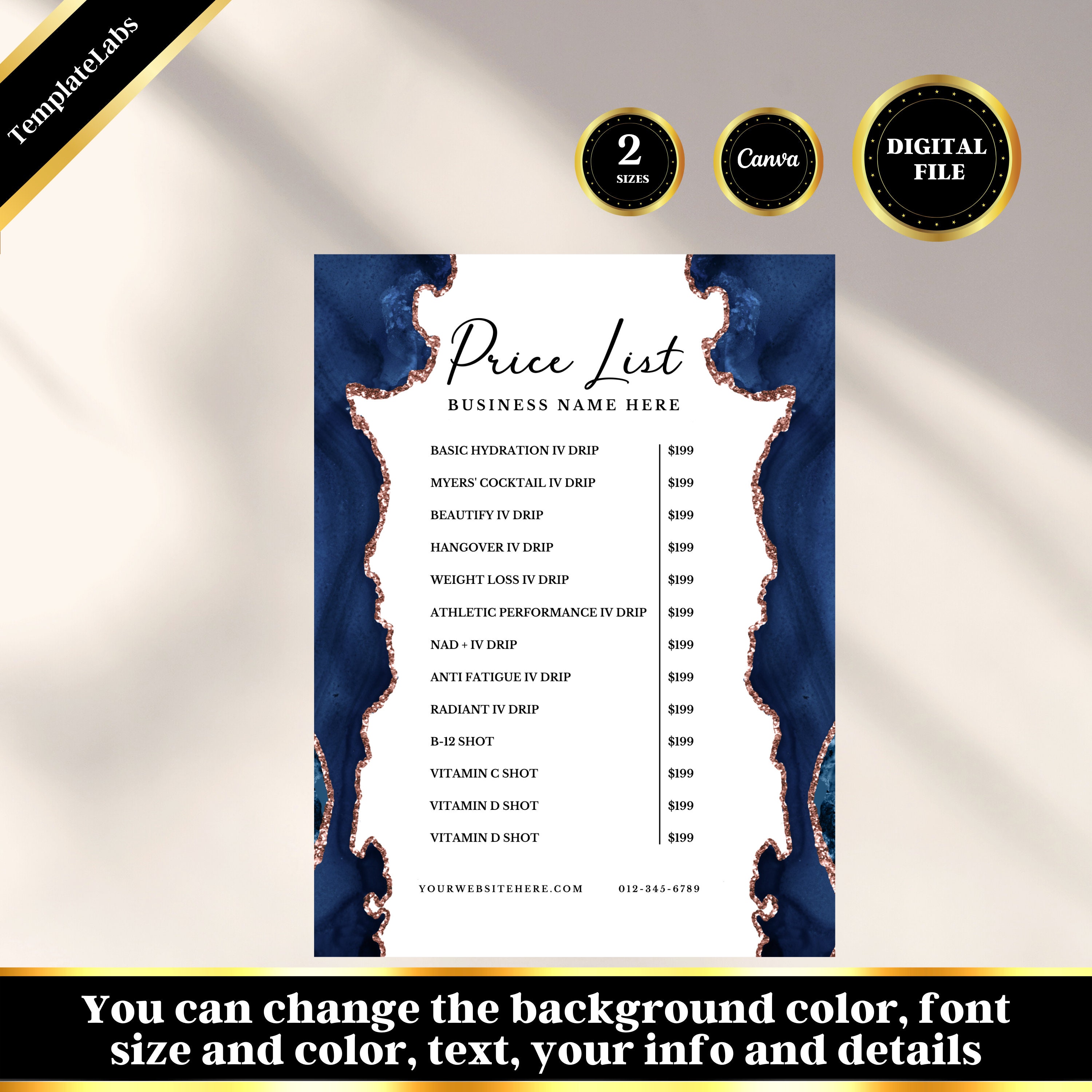 IV Hydration Template Printable Price List Template IV Drip - Etsy