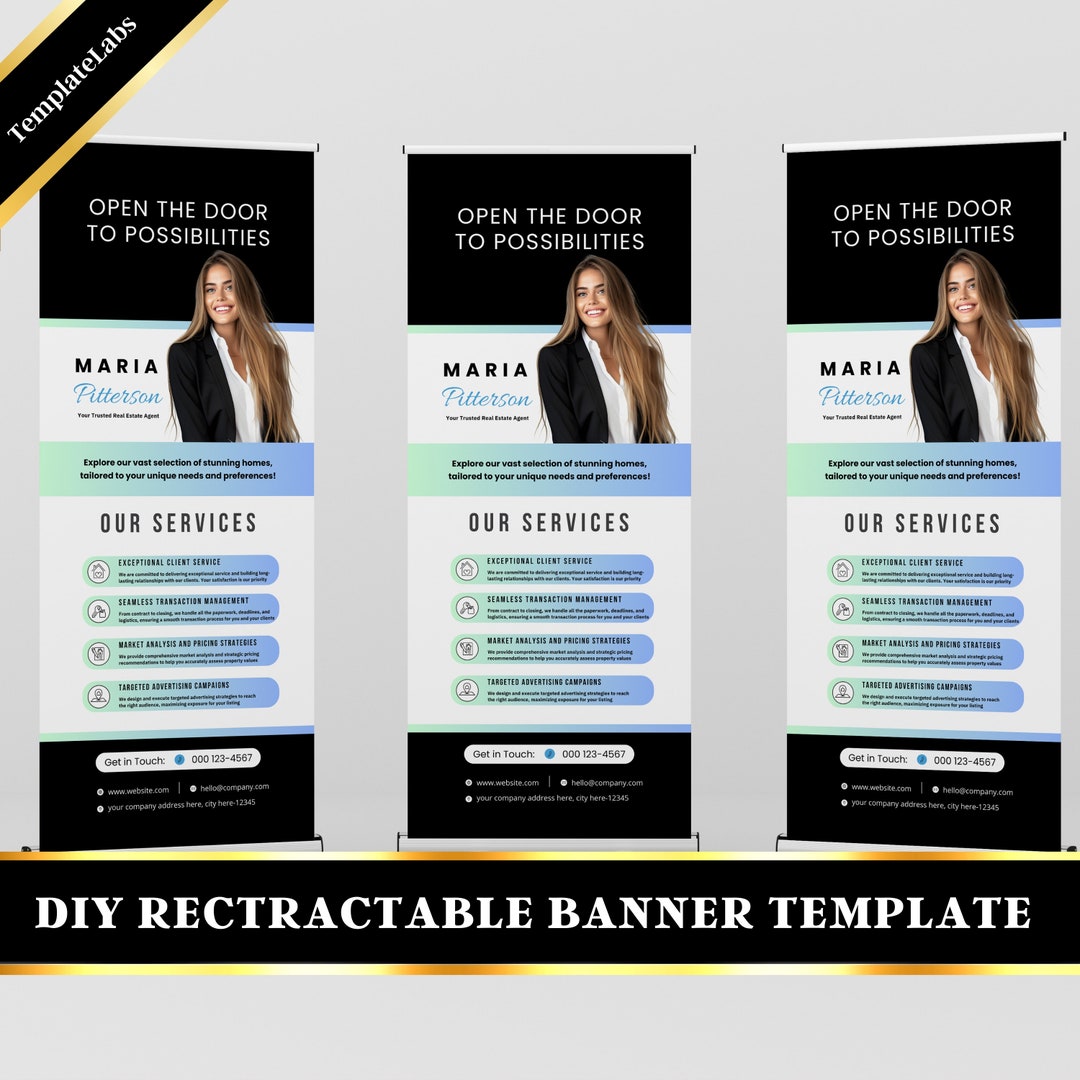 Retractable Banner Real Estate, Realtor Banner Template, Roll up Banner ...