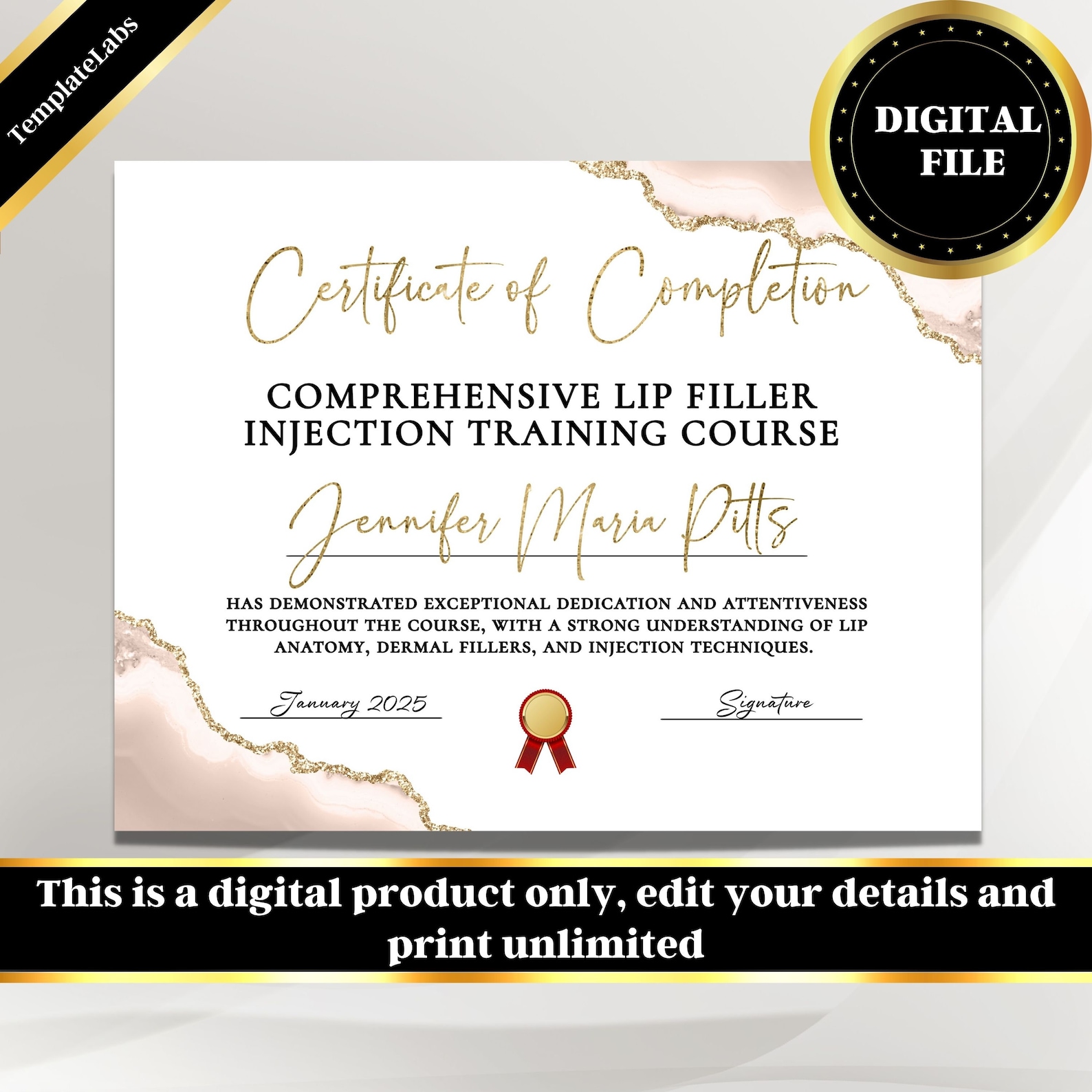 Lip Filler Certificate, Injector Nurse, Lip Filler Template, Printable ...