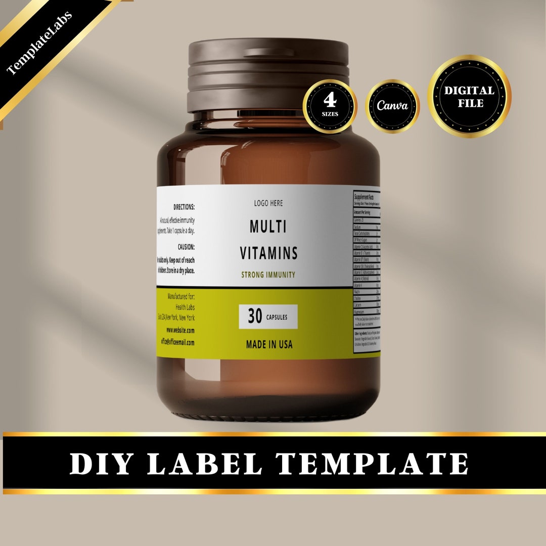 Supplement Label Template, Vitamin Label, Medicine Bottle Label ...