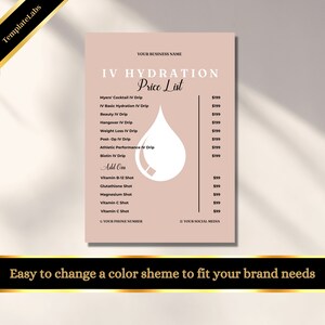 IV Hydration Template, IV Therapy Flyer, Price List Template Canva ...