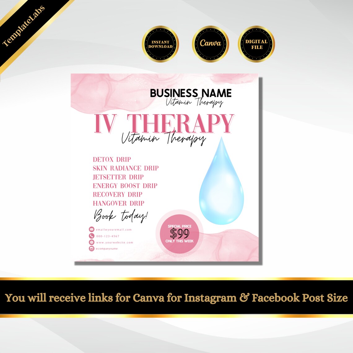 IV Drip Business, IV Therapy Template, Social Media Flyer, IV Hydration ...
