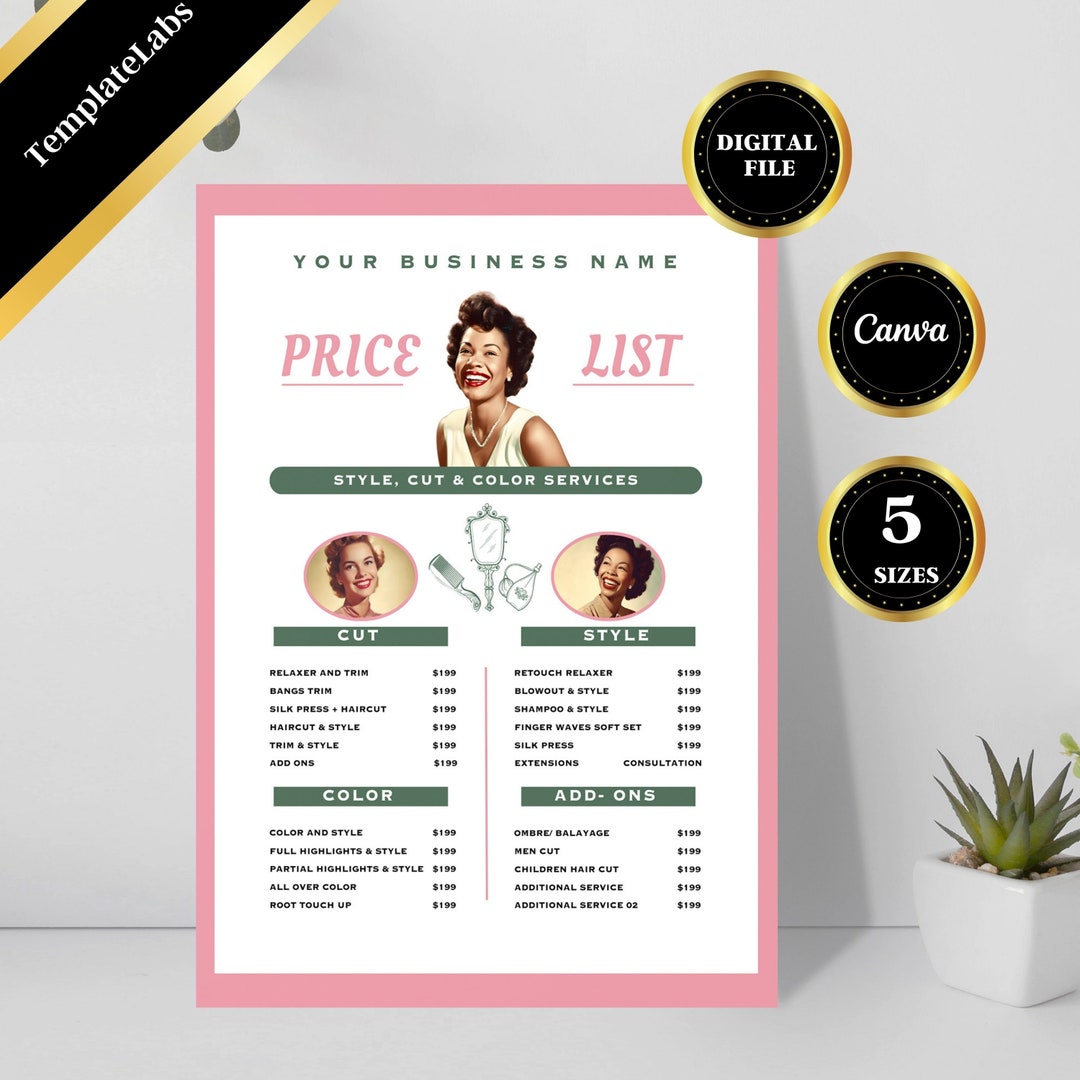 Price List Template for Hair Hair Dresser Price List Hair - Etsy