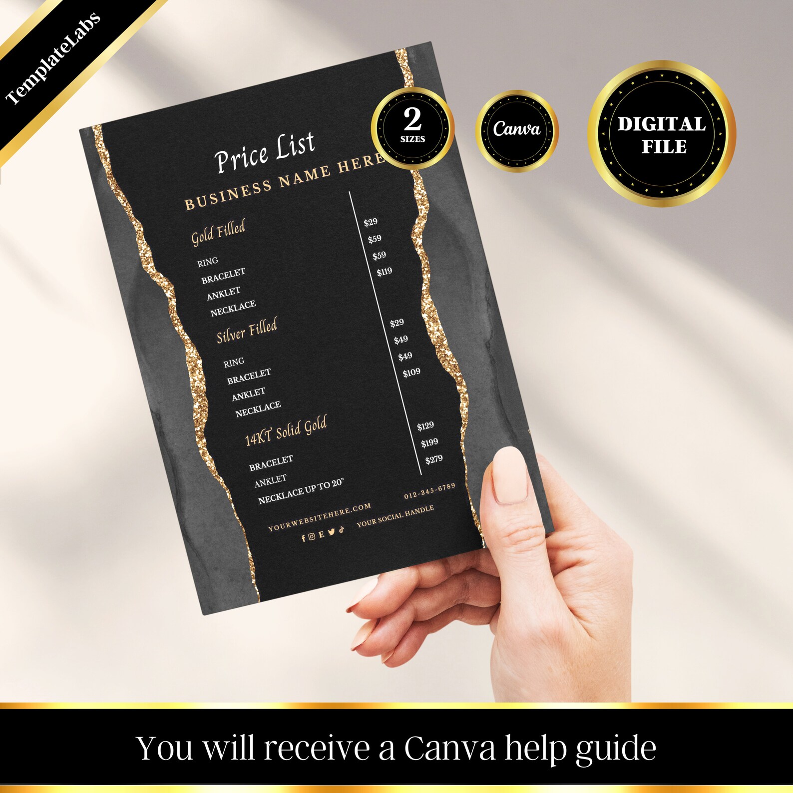Permanent Jewelry Price List, Printable Price List, Price Guide Canva ...