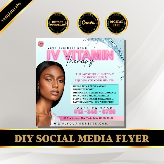 IV Vitamin Therapy Marketing Social Media Flyer Canva Flyer - Etsy