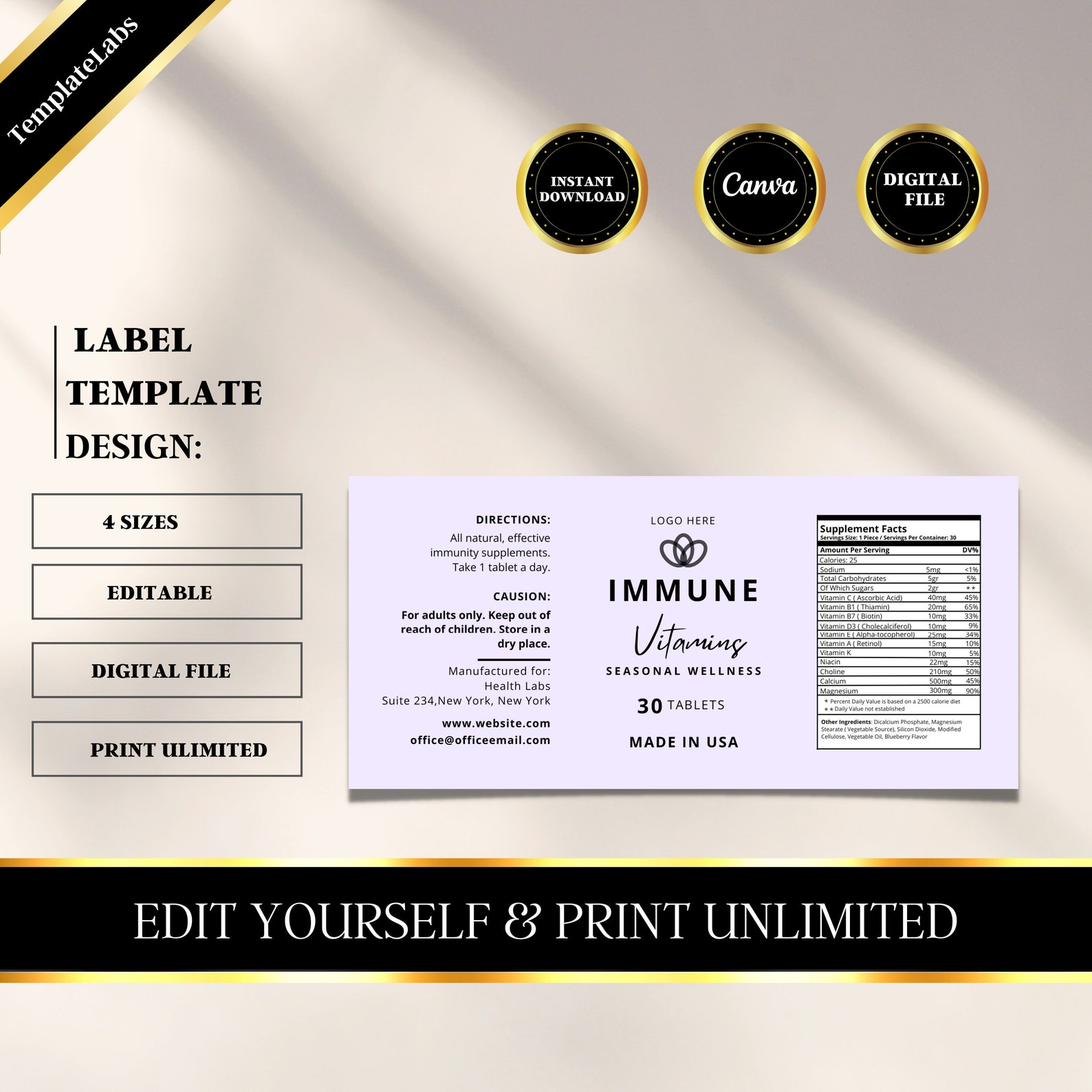 Supplement Bottle Label, Supplement Label Template, Vitamin Label ...