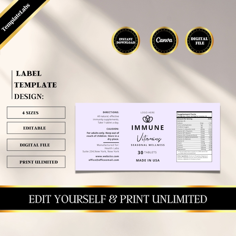 Supplement Bottle Label, Supplement Label Template, Vitamin Label ...