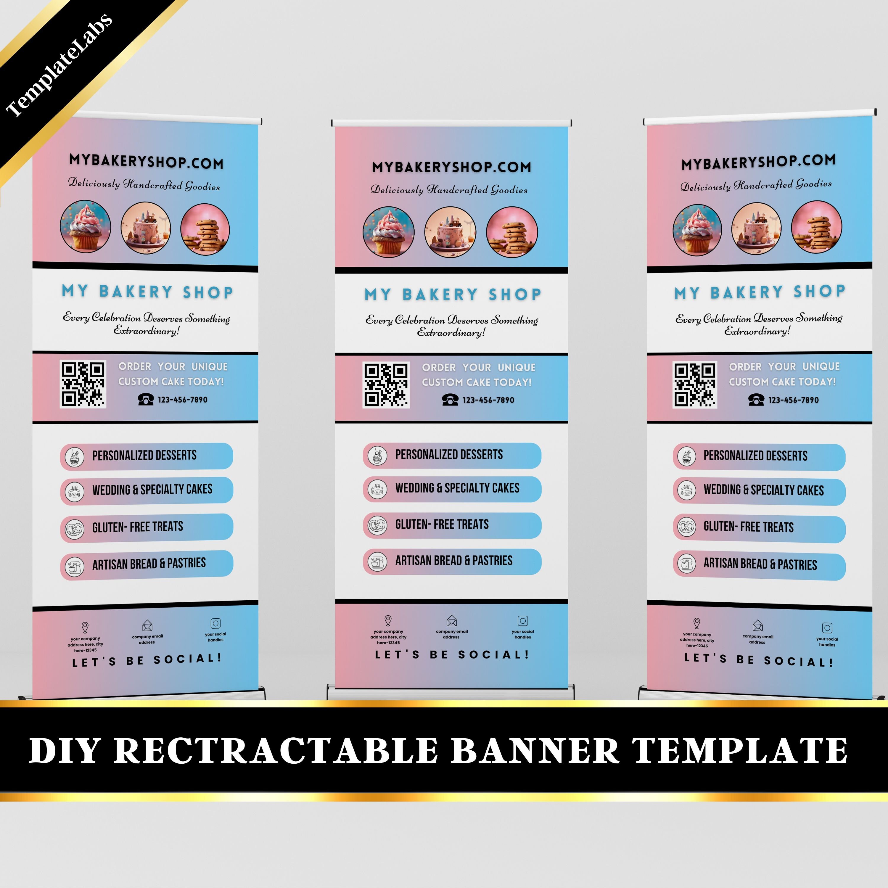 Retractable Banner Bakery, Bakery Banner, Bakery Template, Roll up ...