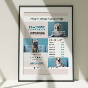 Dog Walker Flyer, Pet Sitting Printable, Pet Sitter Flyer, Pet Care ...