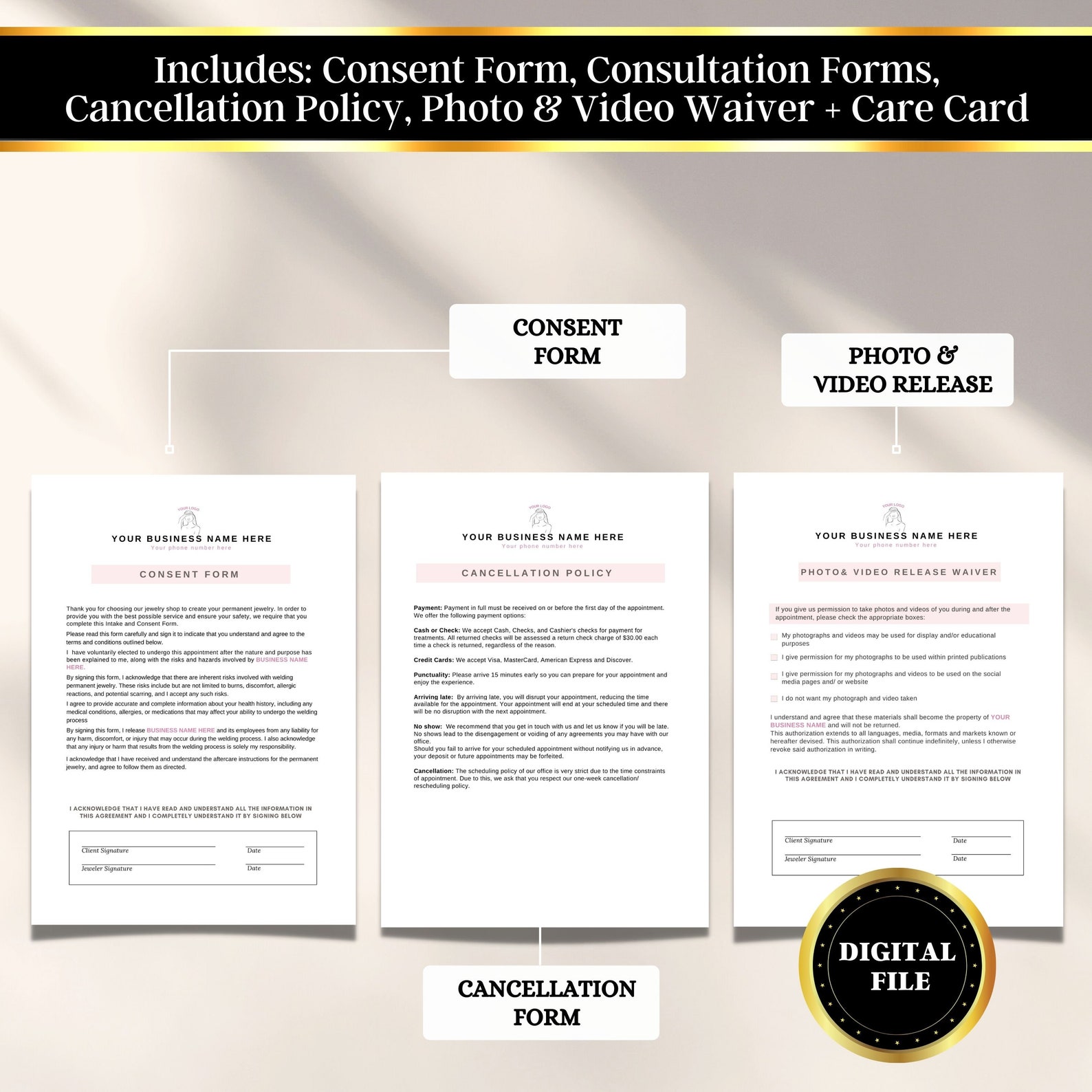 Permanent Jewelry Consent Forms, Waiver Permanent Jewelry, Client Form ...