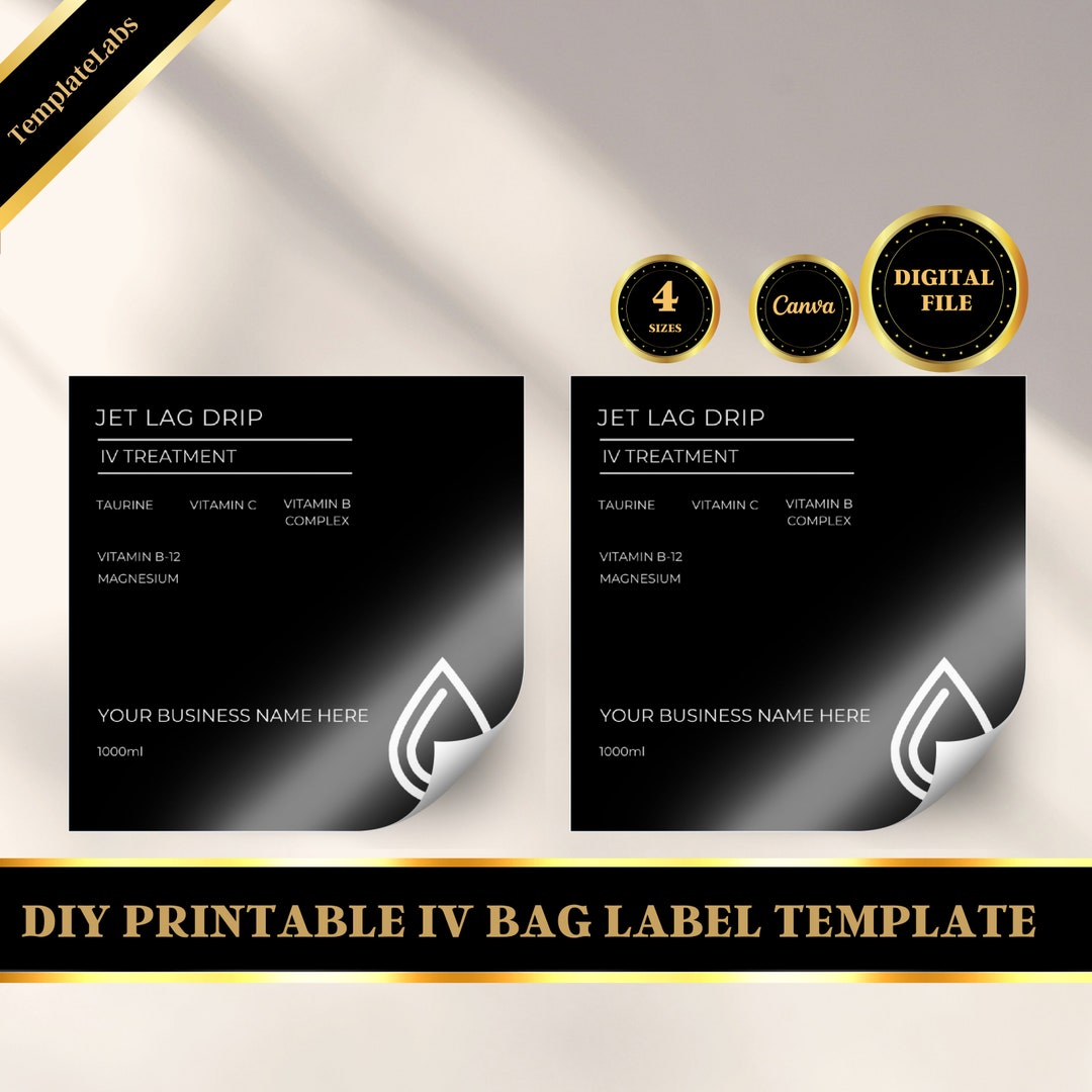 IV Bag Label, IV Vitamin Drip, DIY Label, Printable Label Template ...