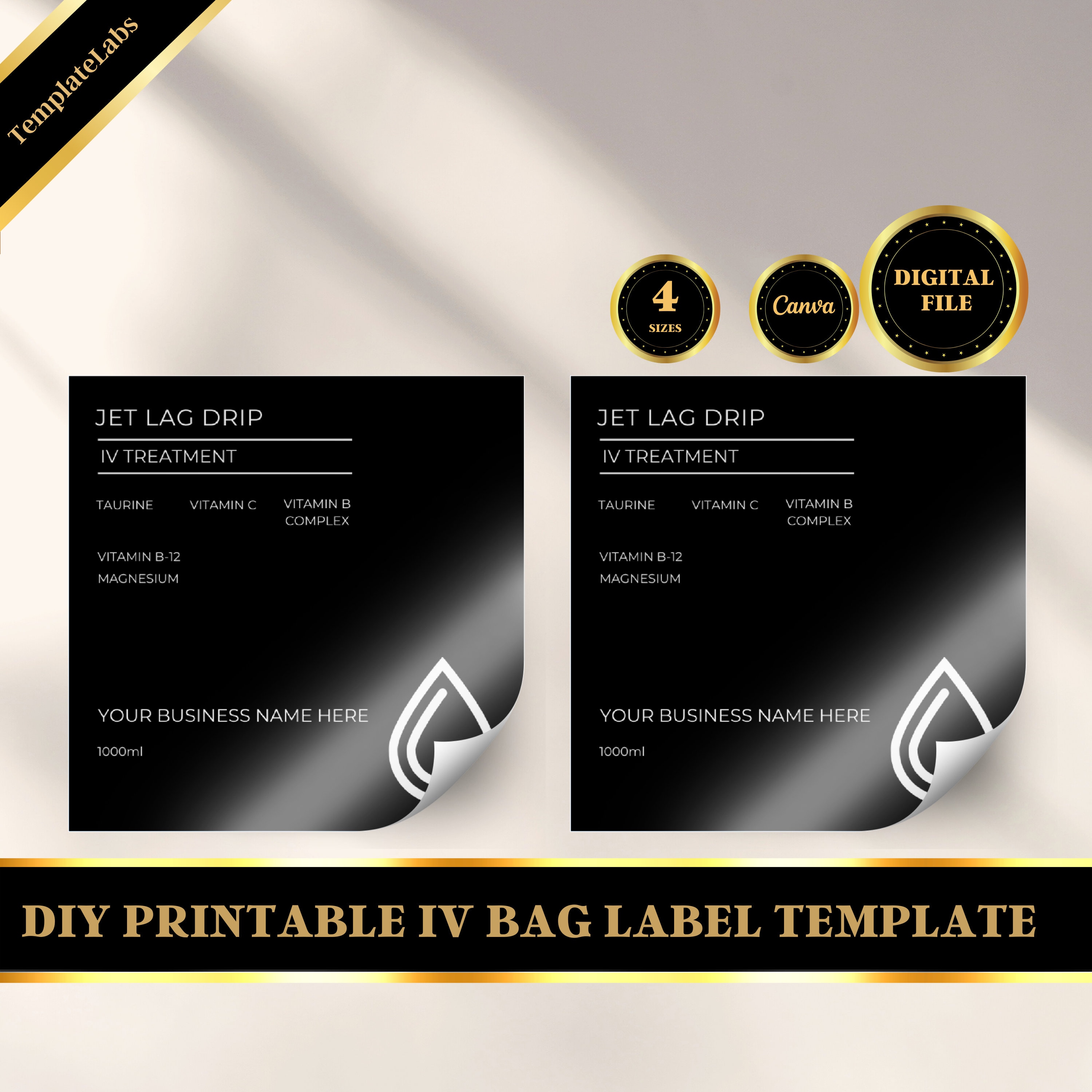 IV Bag Label, IV Vitamin Drip, DIY Label, Printable Label Template ...