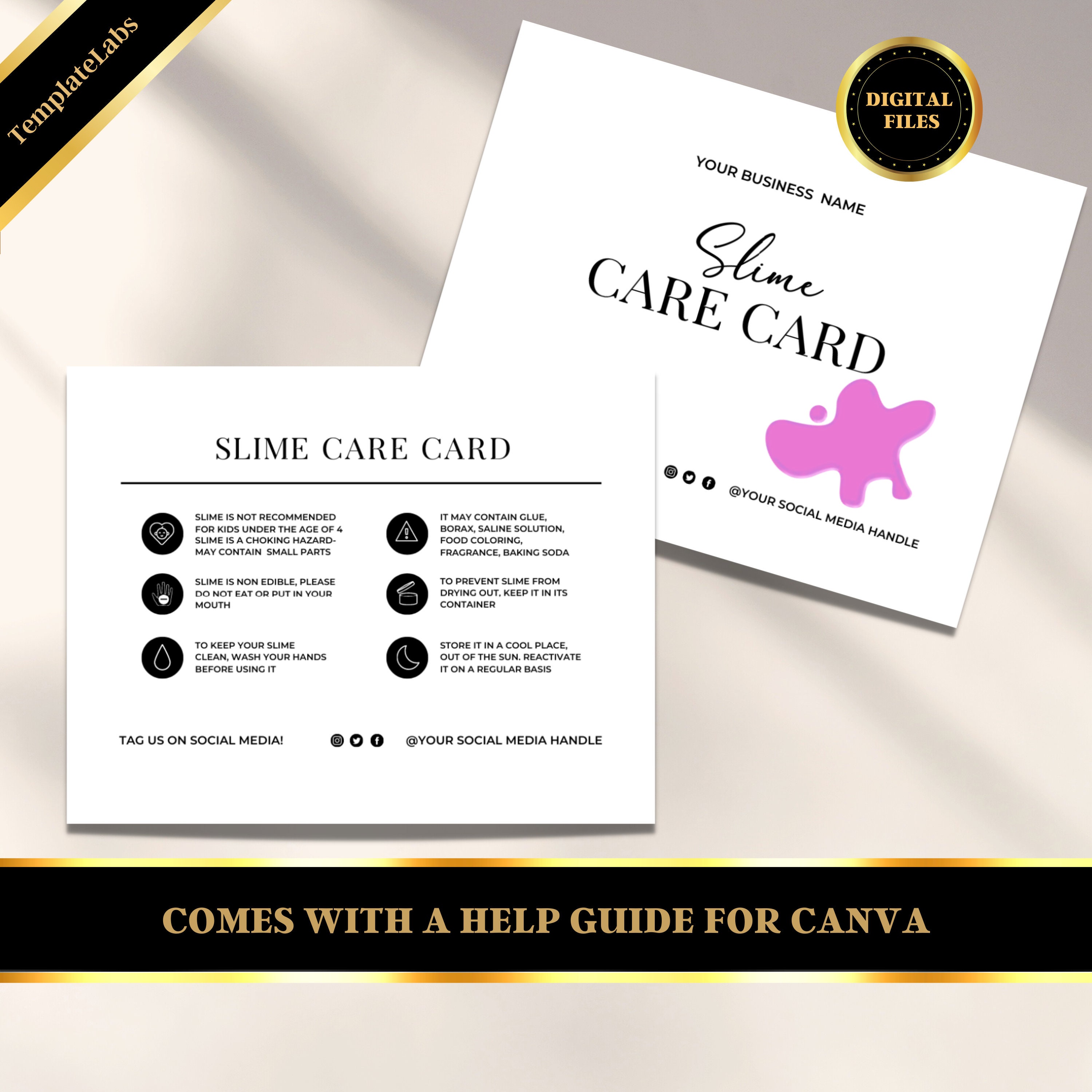 Slime Care Card Slime Instruction Printable Card Editable - Etsy