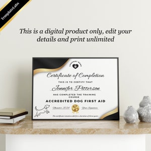 Dog First Aid Printable Certificate, Puppy First Aid, Certificate of ...