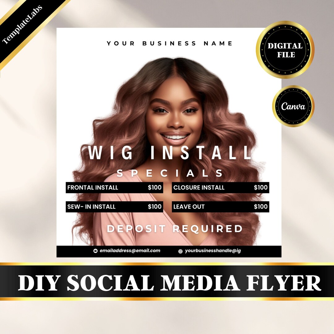 Wig Install Flyer, Wig Install Special, Wig Instagram Flyer, Hair ...