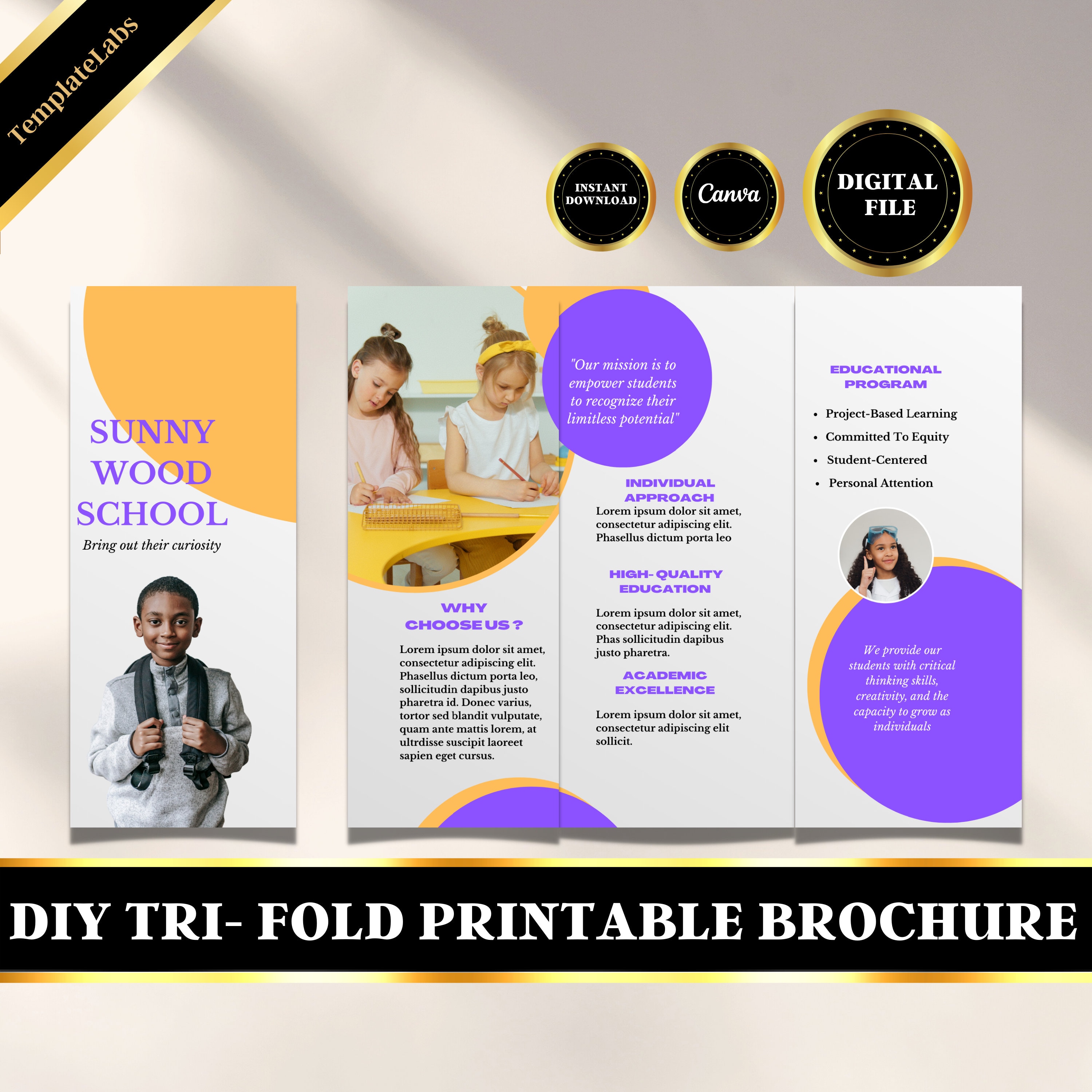 Tri Fold School Brochure Template, School Admission Flyer, Printable Flyer, Folded Program ...