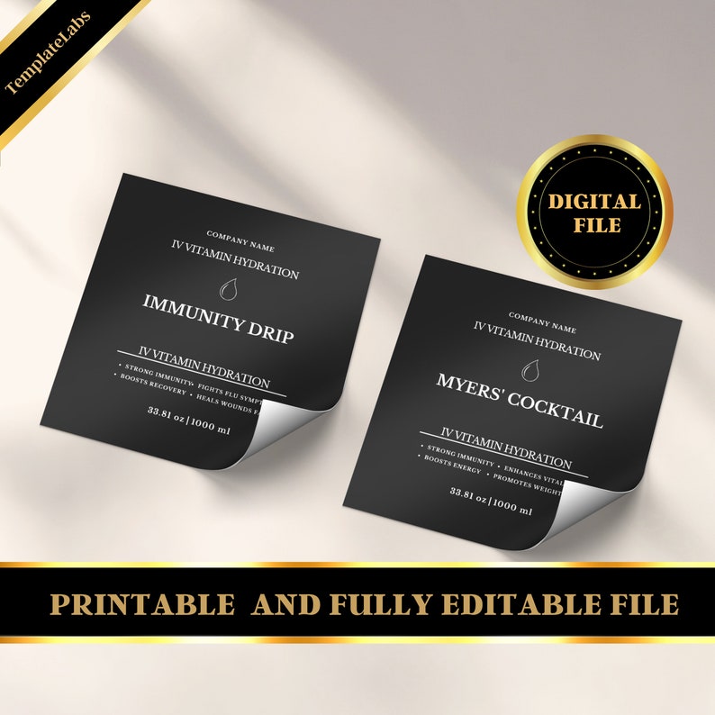 IV Bag Label, IV Hydration Printable, Printable Label, DIY Label ...