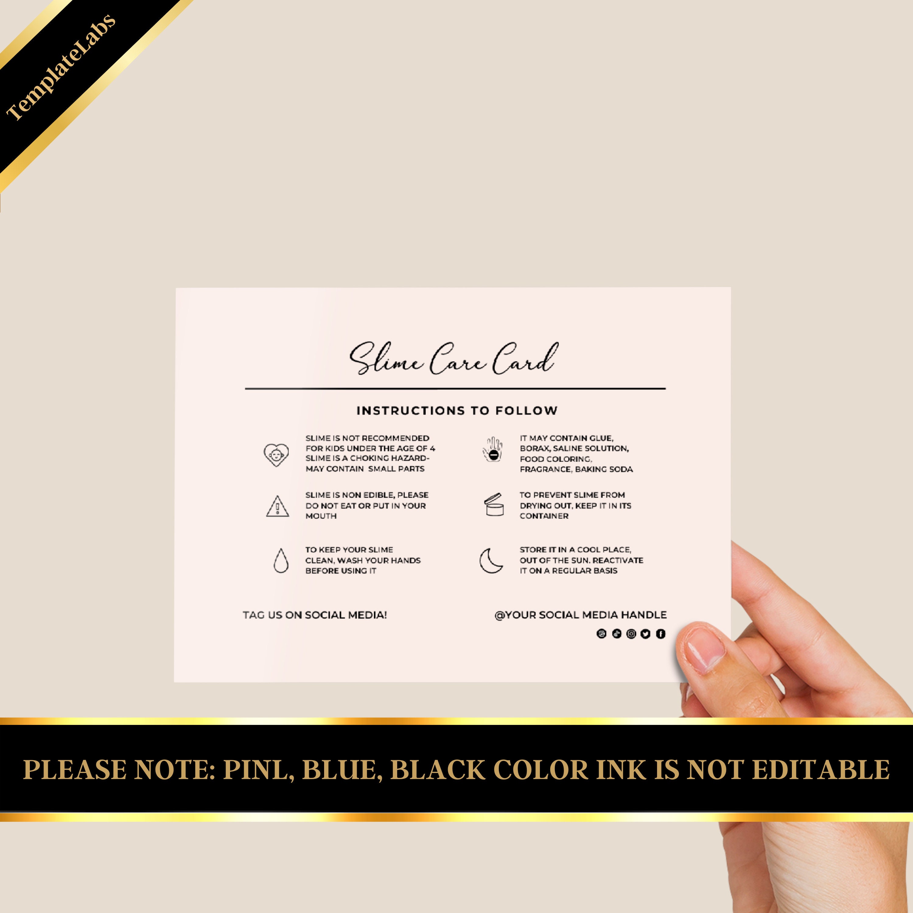 Slime Care Card, Slime Instruction, Slime Thank You Card, Printable ...